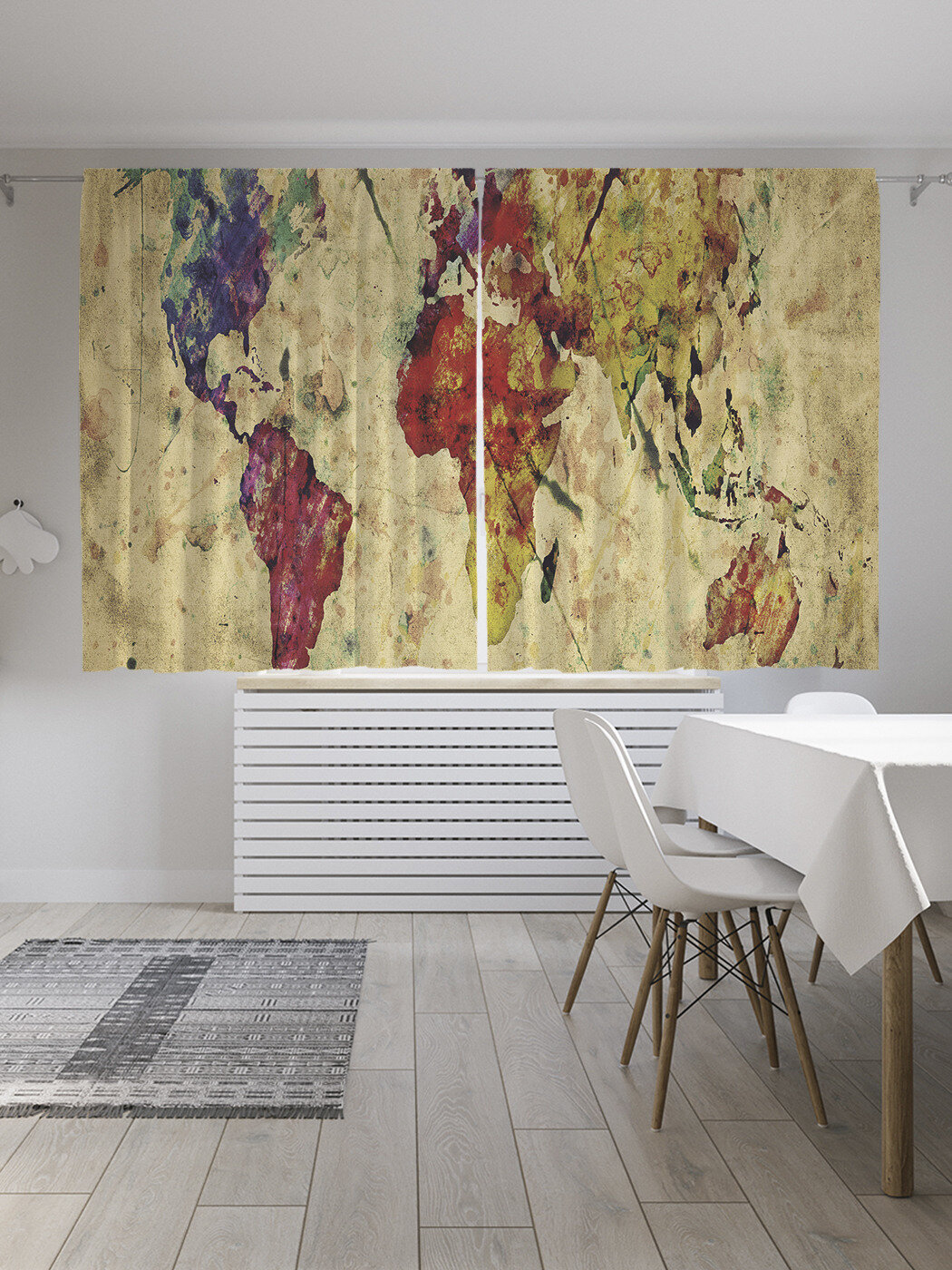 Фотошторы короткие "Винтажная картография", 2 полотна шириной по 145 см, высота 180 см, JoyArty