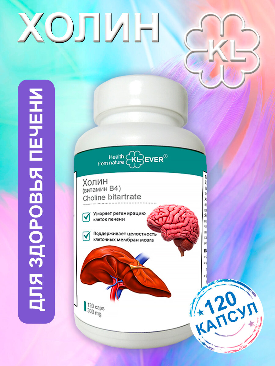 Холин (Витамин В4). 120 капсул. Для печени / Ноотроп / Для мозга