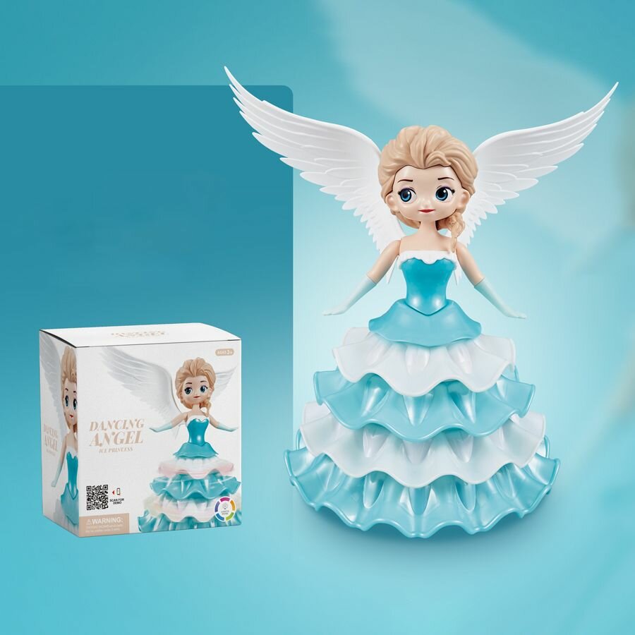 Музыкальная кукла Танцующая принцесса ангел Эльза 24см (свет и звук, движение на 360)