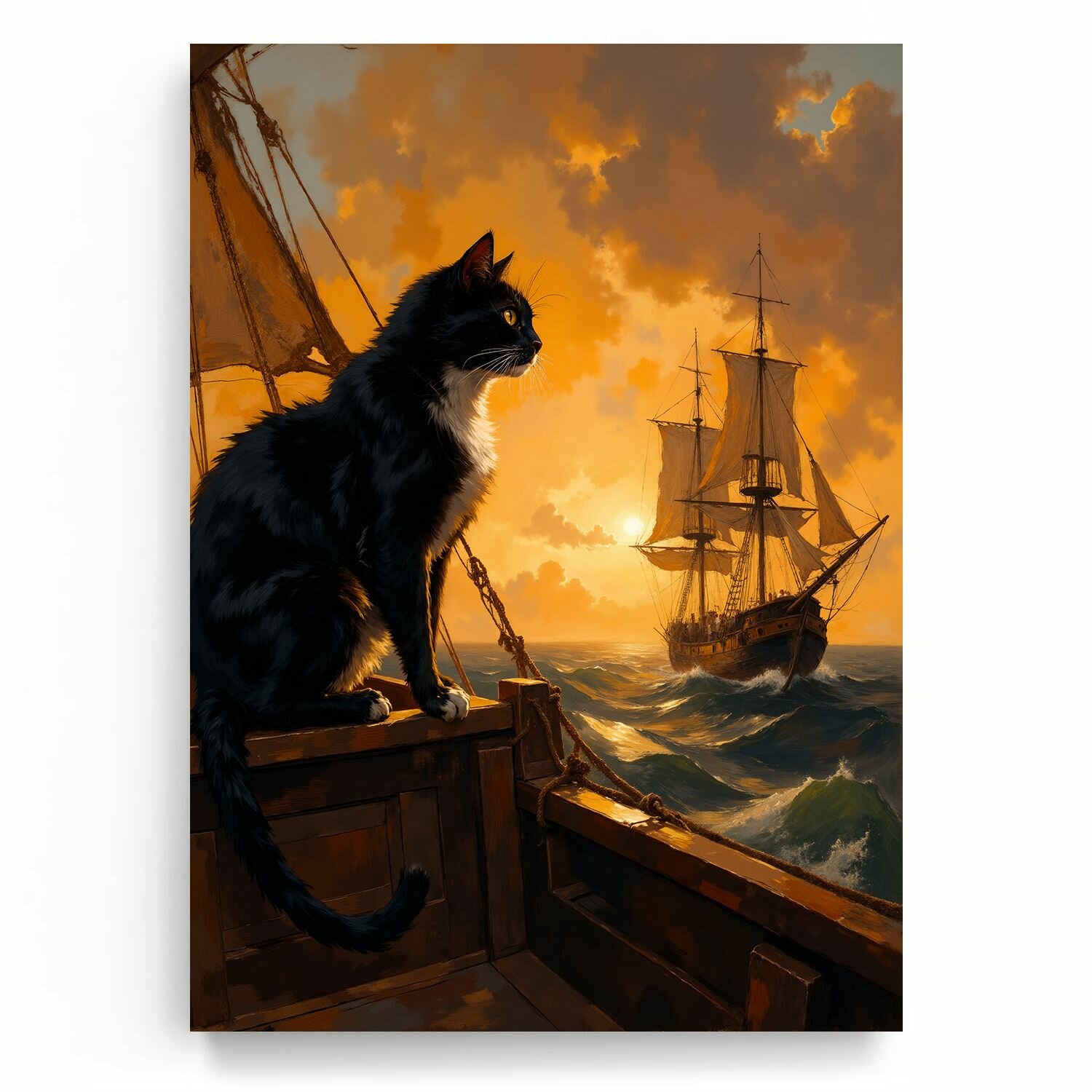 Картина Кот / в образе мореплавателя, прикольные картины с котиками / морем, 30х40 см.