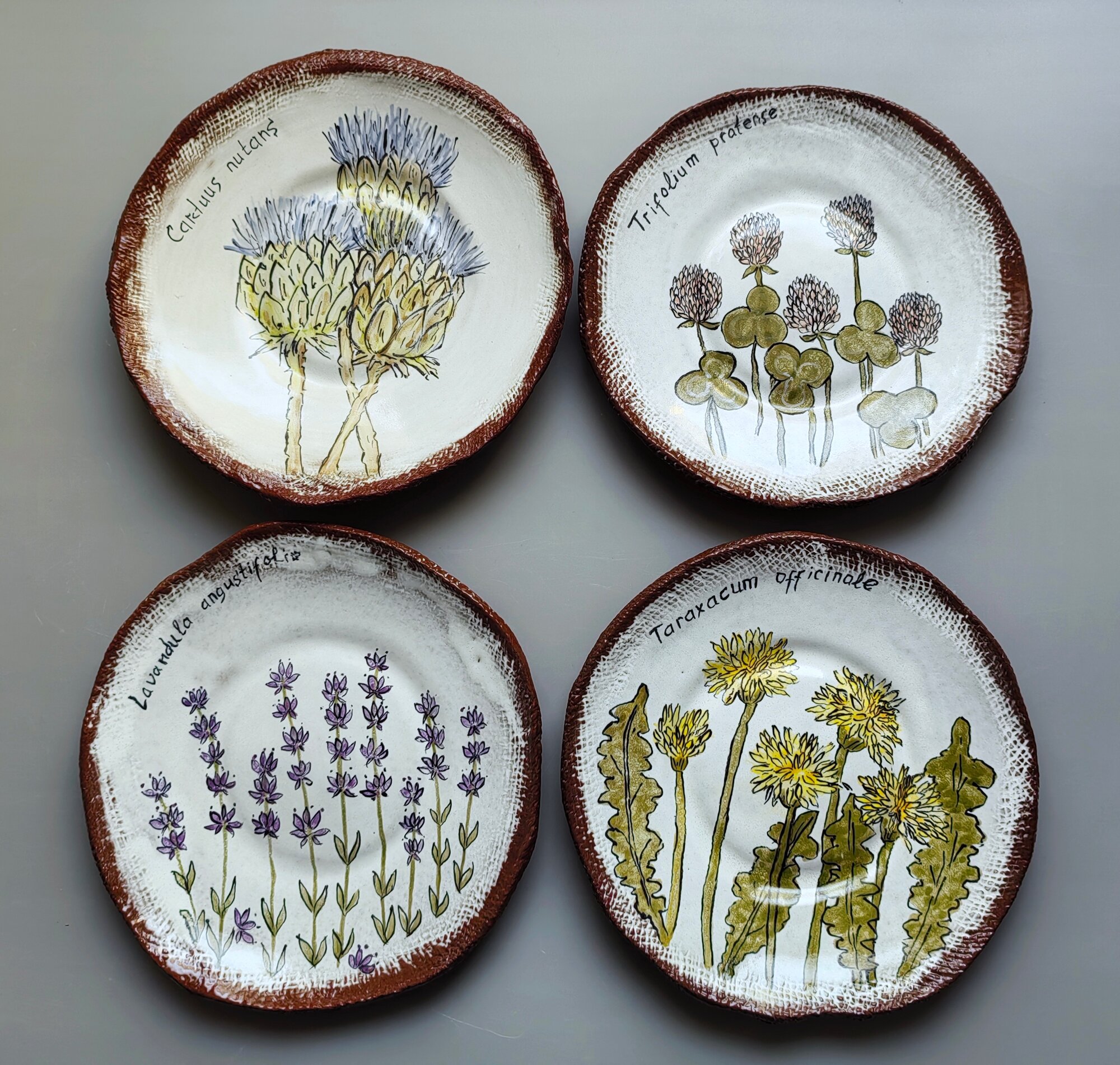 Набор авторских тарелочек ручной работы Irina Volvach Art Ceramics "Луг"