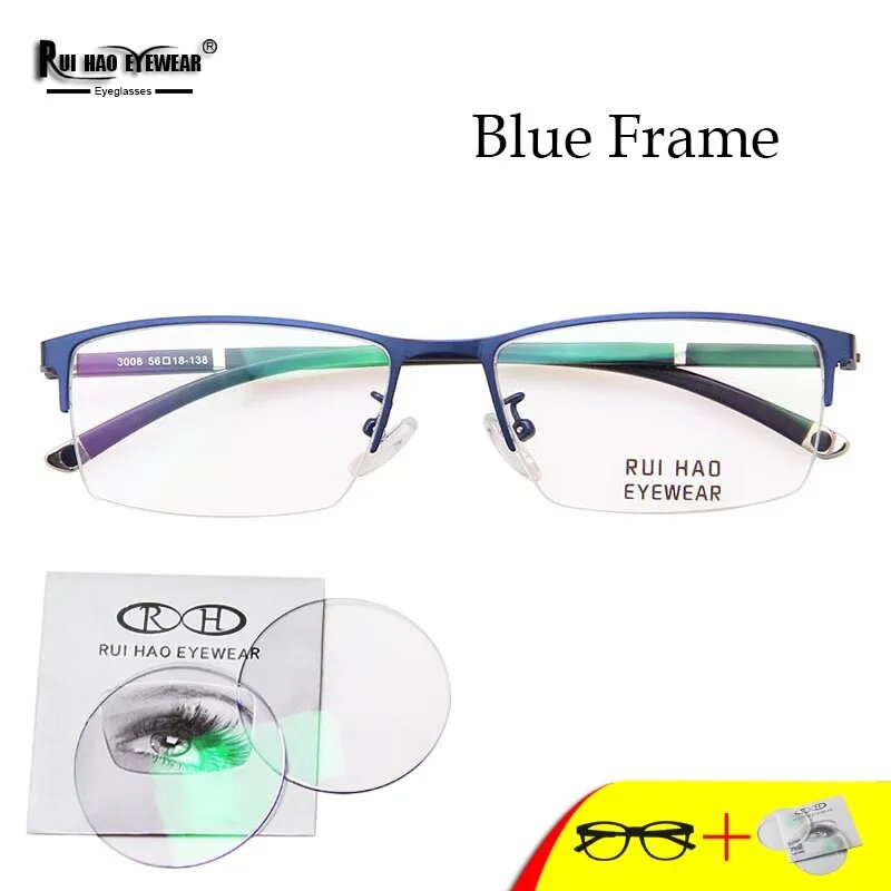 Прямоугольные очки RUI HAO EYEWEAR, линзы по рецепту, CR-39 Blue, Синий, 1.56, Единая версия, Нет