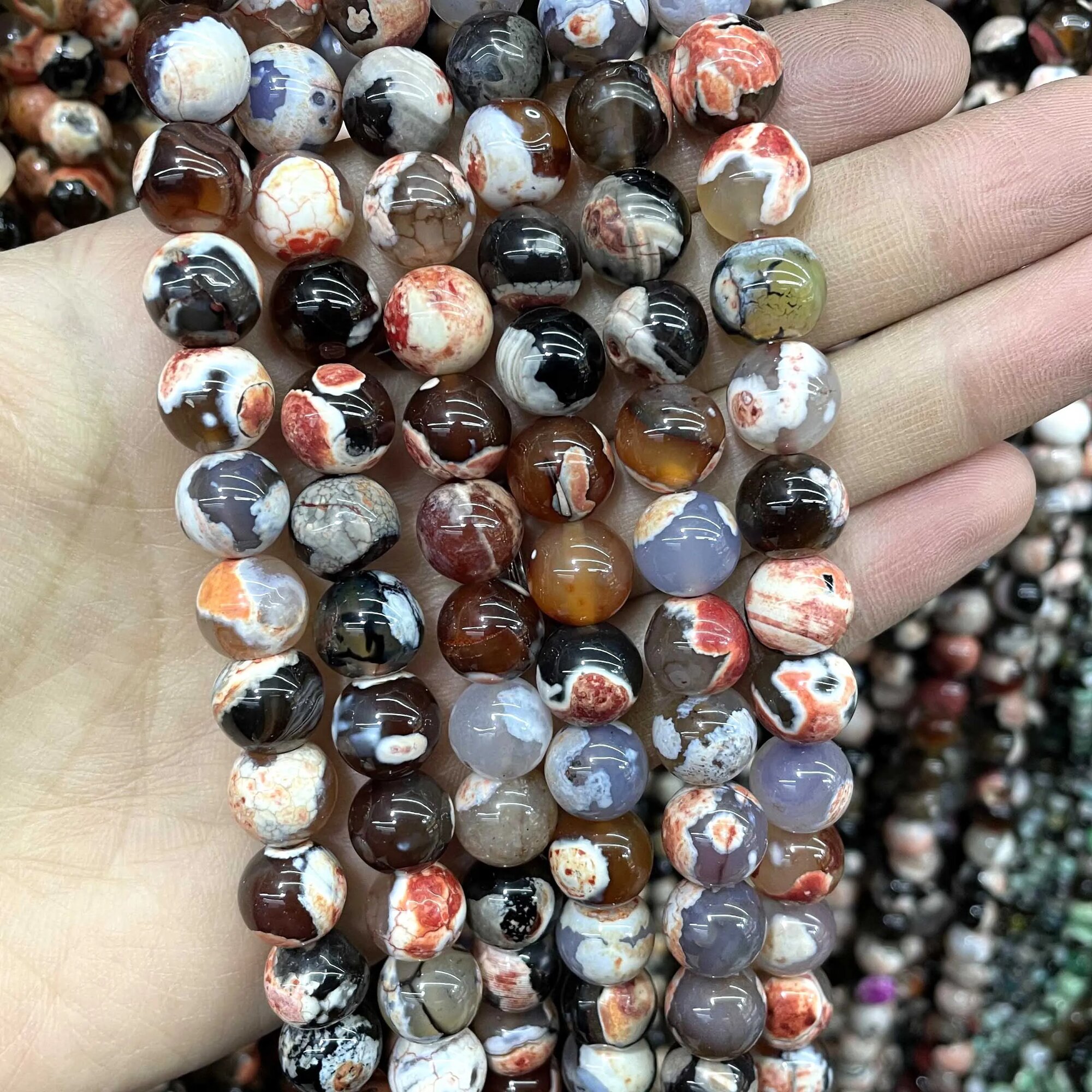 Круглые бусины из оникса 6/8/10 мм SYSRXLR 8mm 45pcs beads, Оранжевый, Orange