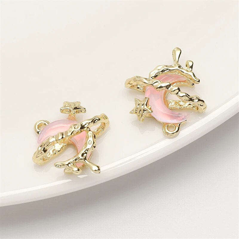 Фурнитура для сережек «Звезда и Луна» Розовый, 02 Gold Pink