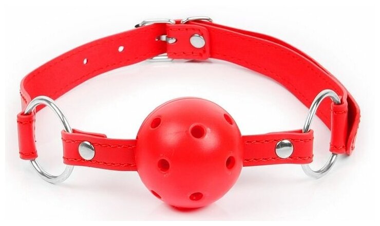 Красный кляп-шарик на регулируемом ремешке с кольцами, красный, Унисекс, поливинилхлорид (ПВХ, PVC),