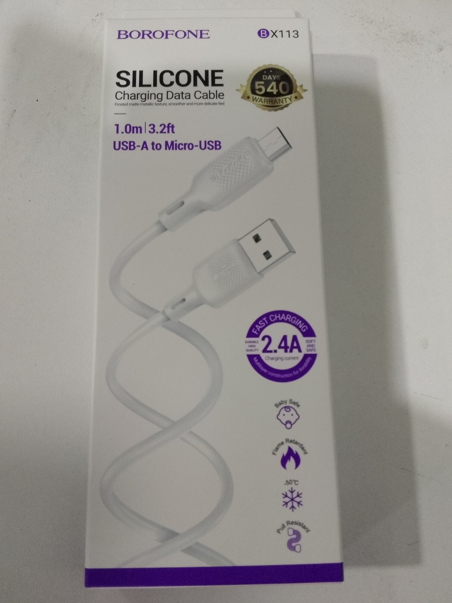 Кабель USB - микро USB BOROFONE ВХ113 1м 3A, силикон белый