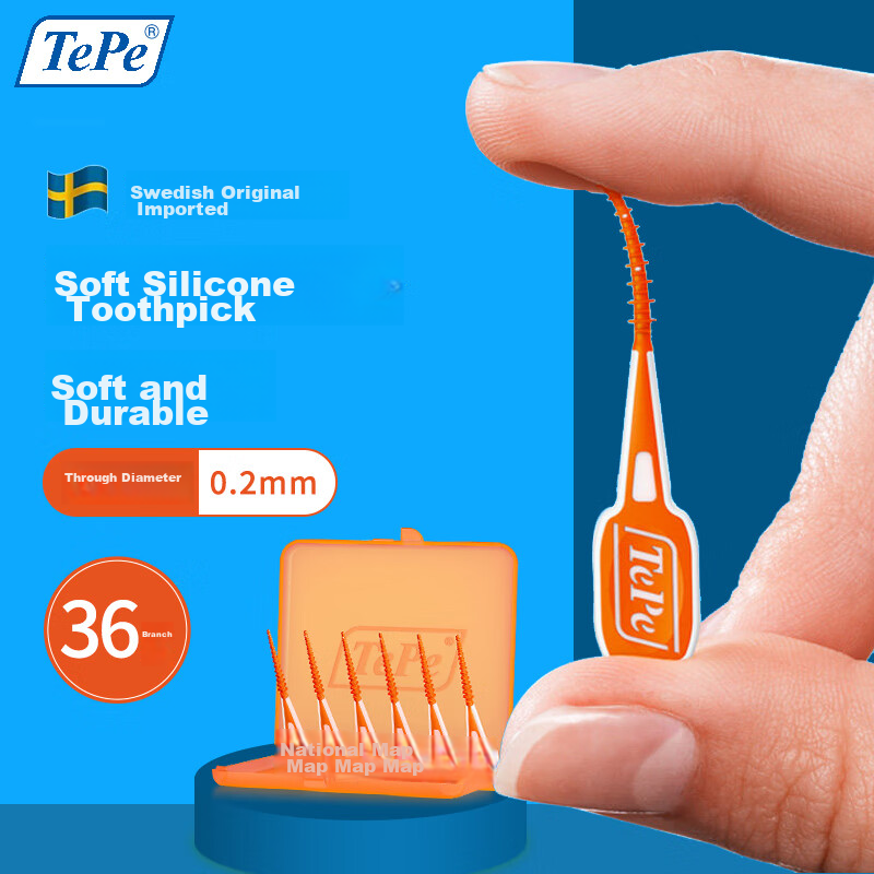 Tepe Swedish Imported Silicone Interdental Brush Toothpick, Self-Adaptive (36 Pieces XS/S Type), Dental Gap Brush for Orthodontic Correction