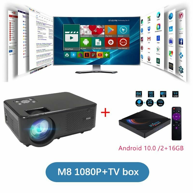 Проектор everycom m8 1080p мини-светодиодный для домашнего кинотеатра full hd 5500 люмен 5g wifi многоэкранный смартфон с жк-дисплеем pico movie