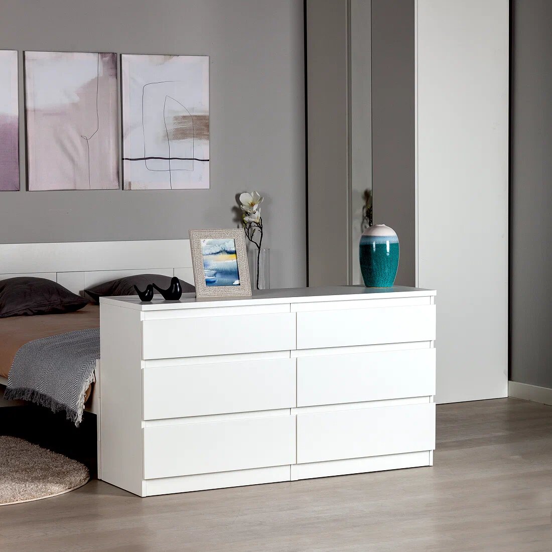 Комод "Кастор" 6 выдвижных ящиков, белый, 72 см х 40 см х 130 см