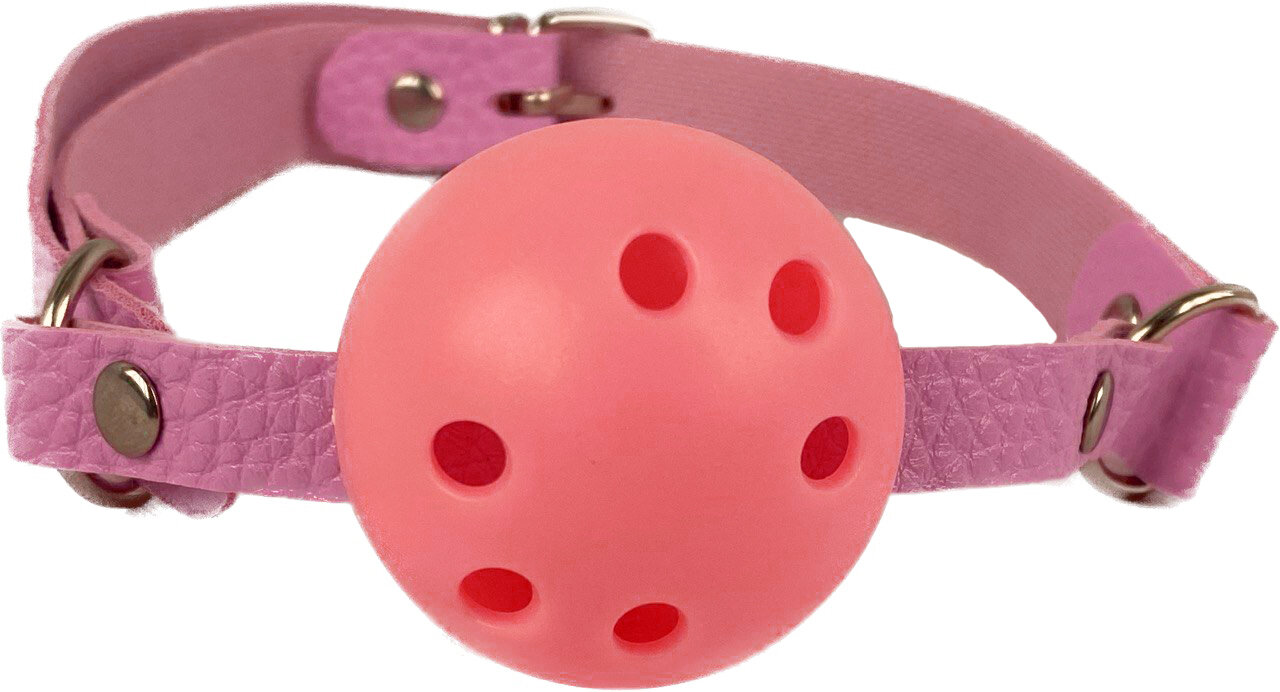 Кляп розовый с отверстиями из пластика и искусственной кожи для комфортного использования