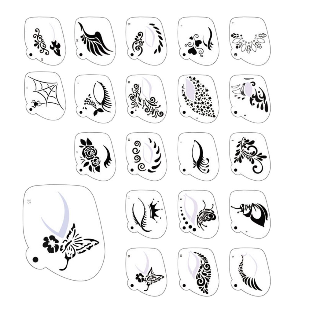20 многоразовых трафаретов для рисования на лице для вечеринок, Хэллоуина, маскарадов и праздничных концертов