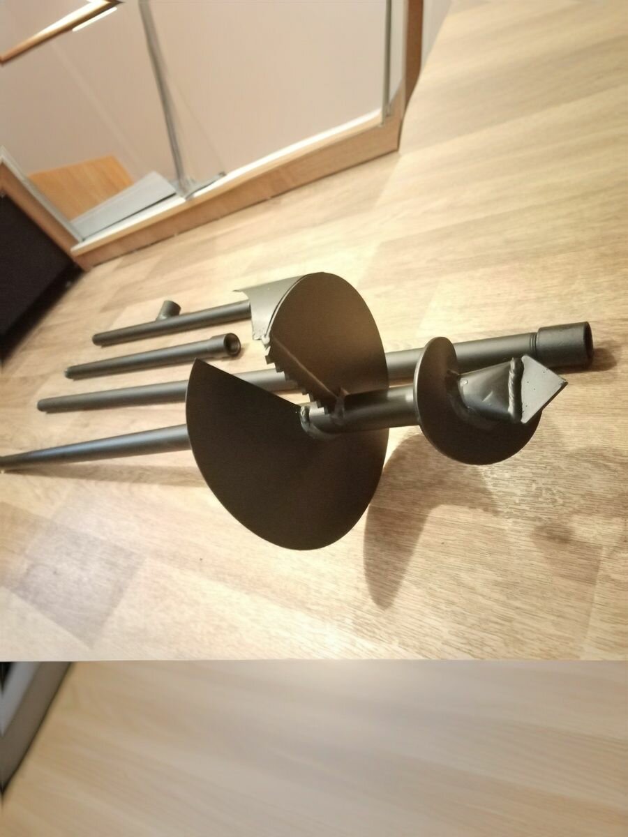 Бур садовый, D-250мм x2,5 метра, Т-образная рукоятка, металлический, чёрный