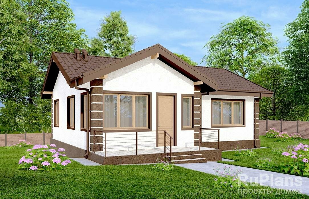 Одноэтажный дом с двумя спальнями и гостиной (83 м2, 12м x 12м) Rg6527