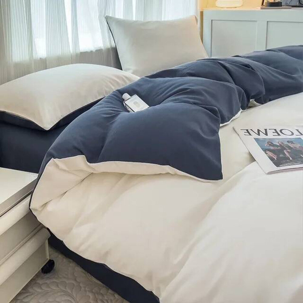 Комплект постельного белья из четырех предметов, однотонный, для детей и взрослых, двуспальная кровать, большой пододеяльник, простыня, наволочка