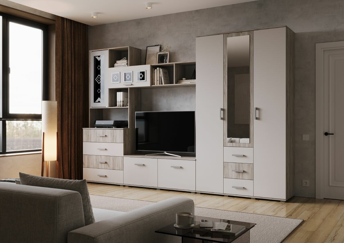 Комплект мебели для гостиной Белла, композиция 1 (Кашемир, Дуб Крафт серый)