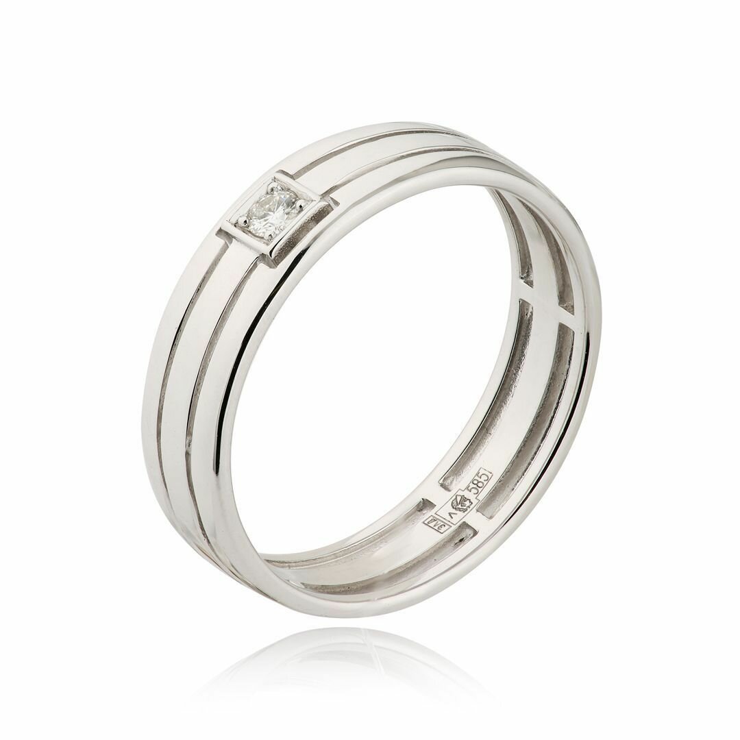 Кольцо обручальное, белое золото, 585 проба, родирование, бриллиант