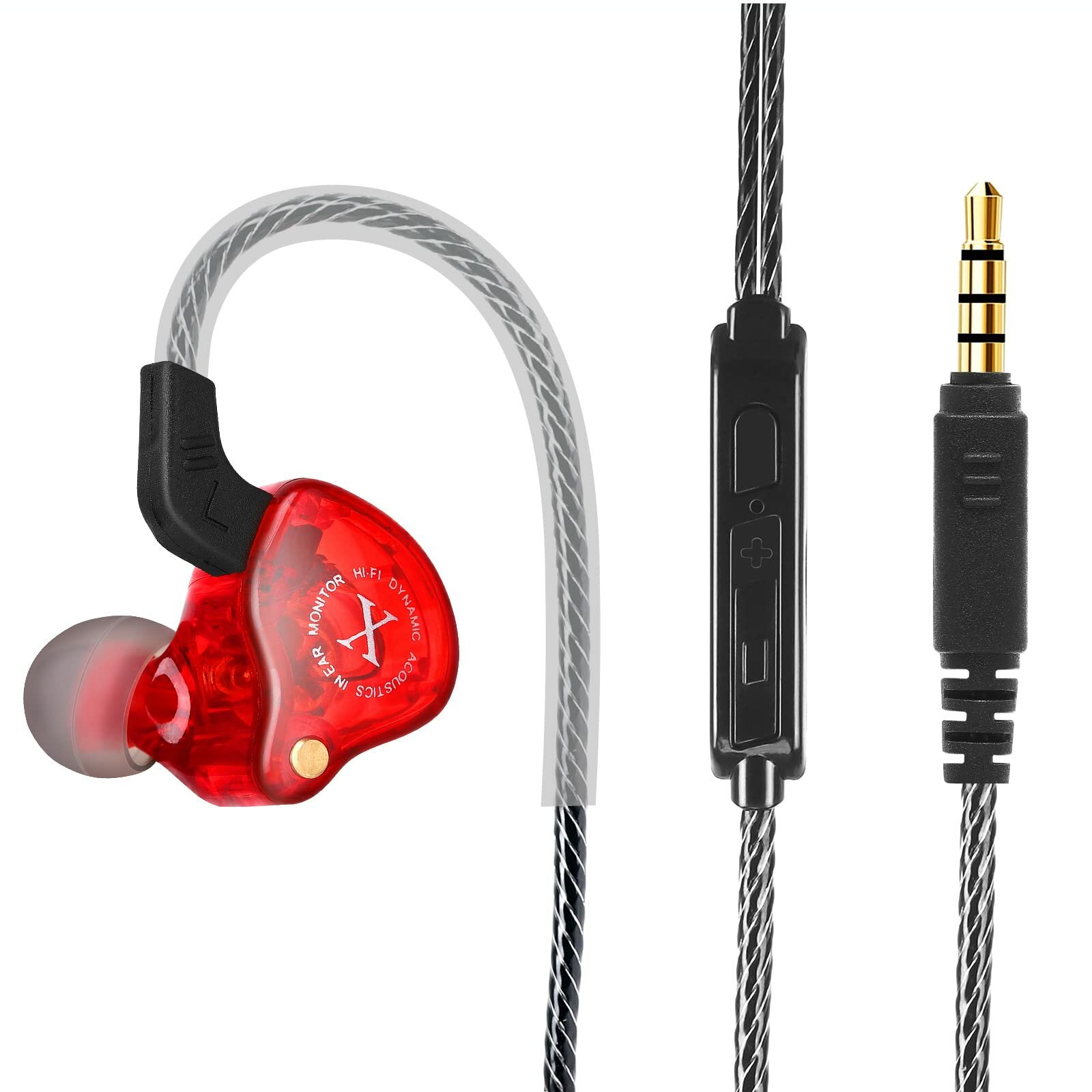 X2 проводные наушники в ухо спортивного типа around-ear сабвуфер красные с микрофоном, 11.6 мм, 16Ом ±15%, 20-20000Hz, 96dB±3dB, 120см±3см, 3.5мм