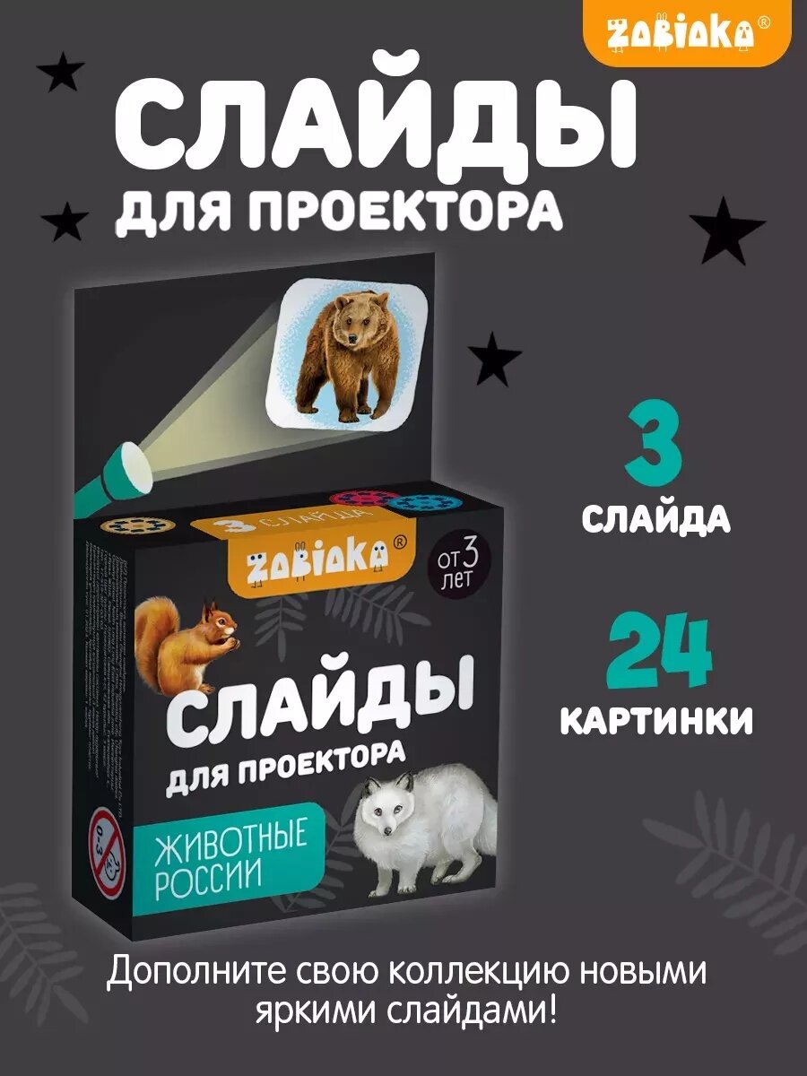 Набор слайдов для проектора ZABIAKA "Животные России", 3 слайда 24 картинки