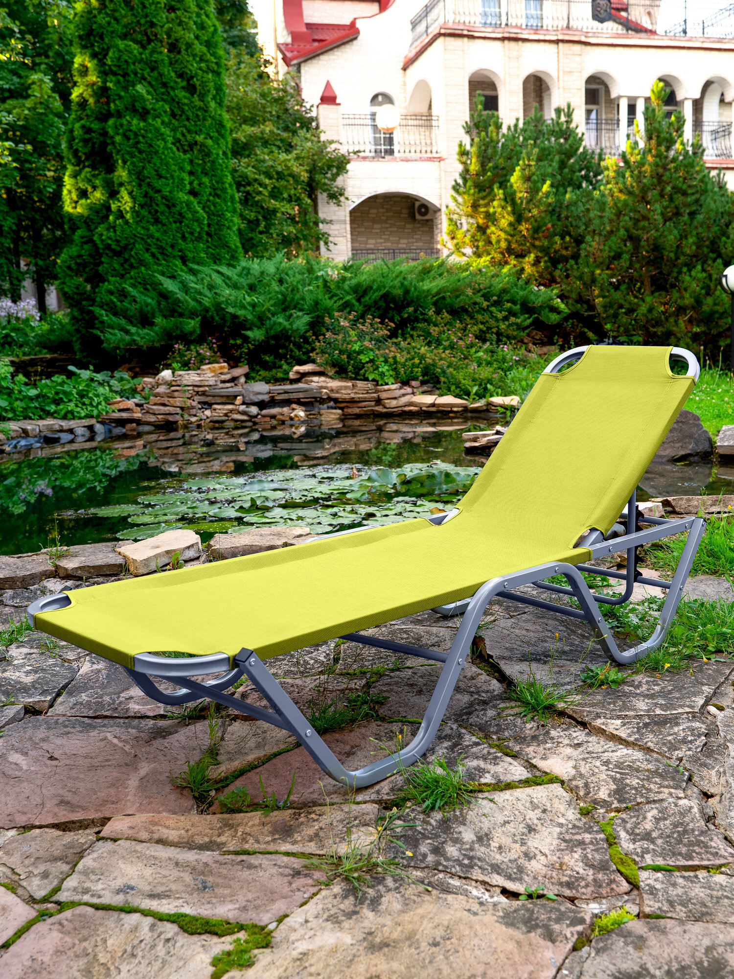 Шезлонг с регулировкой наклона из алюминия Флэт (Flat), лайм