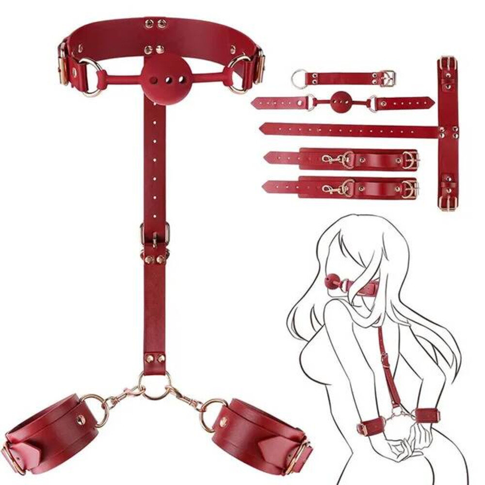 Комплект для связывания, бондажа и ограничения, кожаная перевязь для бедер, ремень на грудь за спиной, наручники, открытые ноги, фетиш раба SM, анальный крюк