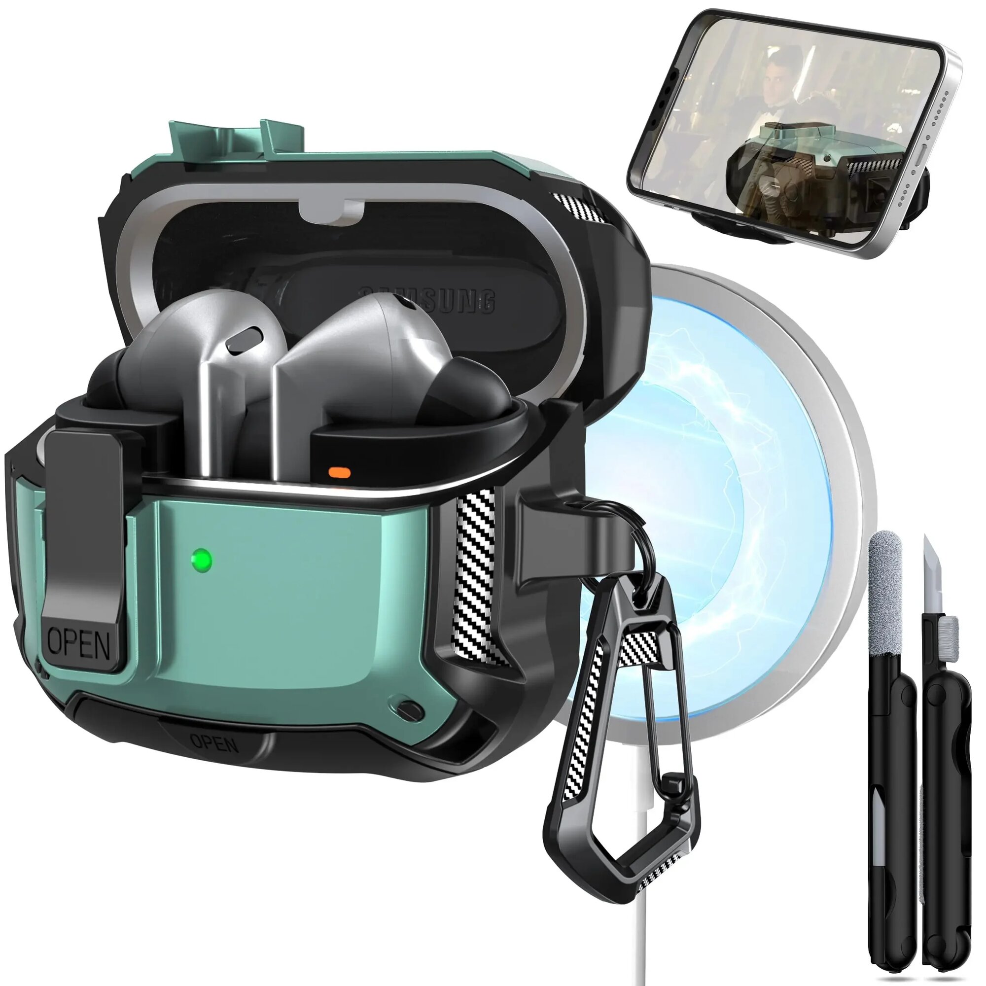 Чехол из углеродного волокна для Samsung Galaxy Buds 3 Pro/Galaxy Buds 3 с набором для чистки, чехол с защитным замком для Samsung Galaxy Buds 3 Pro