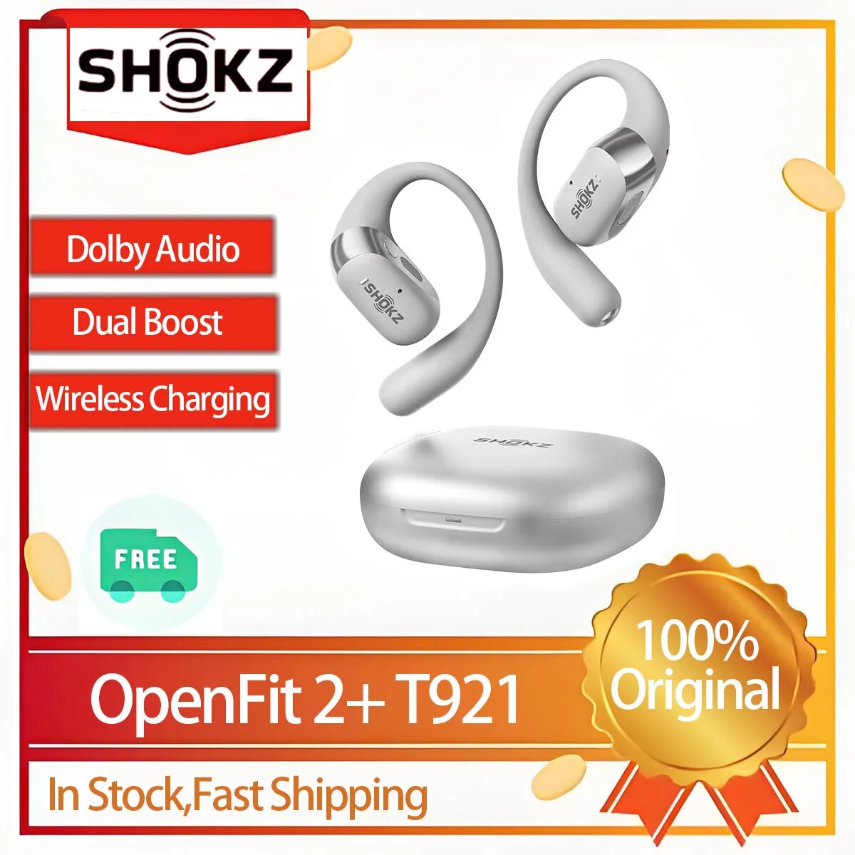 SHOKZ OpenFit 2+ T921 Silver Bluetooth наушники-крючки