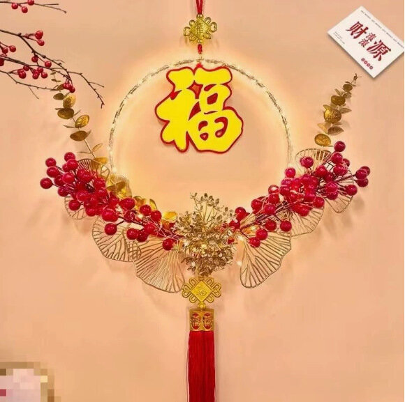 2026 Новейшая модель Прямые продажи с завода Светящийся кулон с символом Фу Весенний фестиваль Красный фруктовый венок LED Символ Фу Праздничное украшение для новоселья Одна штука Дропшиппинг