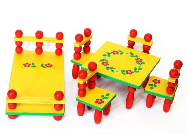 Кукольный гарнитур (комплект мебели из 6-ти предметов)