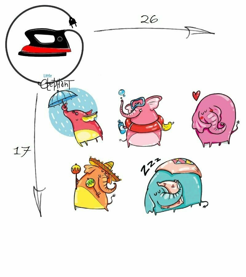 Термотрансфер "Маленькие слоники", наклейка на одежду, 26х17