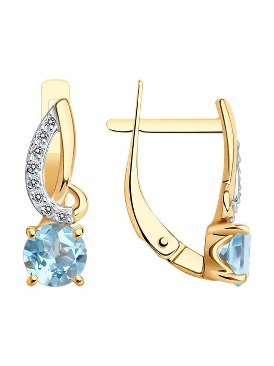 Серьги, красное золото, 585 проба, топаз, фианит