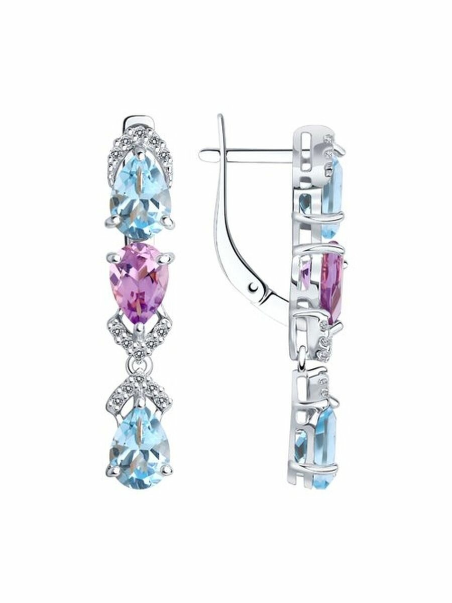 Серьги, серебро, 925 проба, родирование, аметист, топаз, фианит