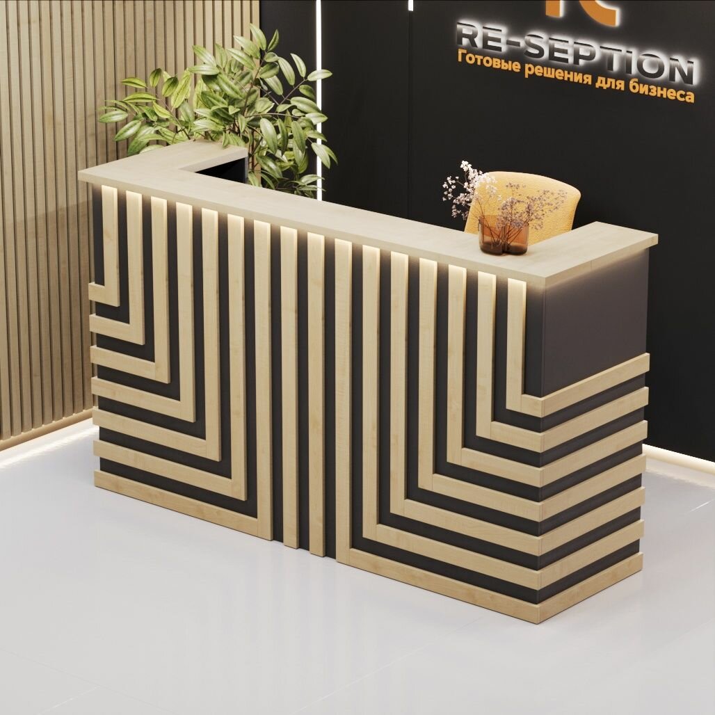 Барная стойка, "Нептун" черный/клен, 2560x1200х634 С подсветкой