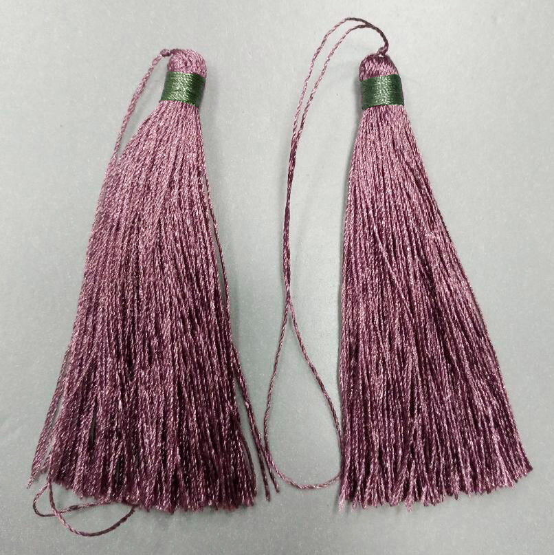 Кисточка декоративная, 60х5-6мм, нейлоновая, приглушенная пурпурно-коричневая с зеленой обмоткой, 2 шт.