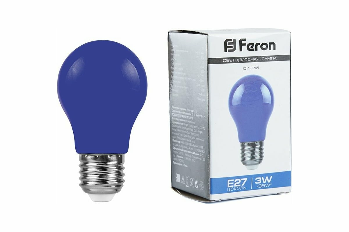 FERON Светодиодная лампа 3W 230V E27 синий LB-375 25923 для освещения помещения