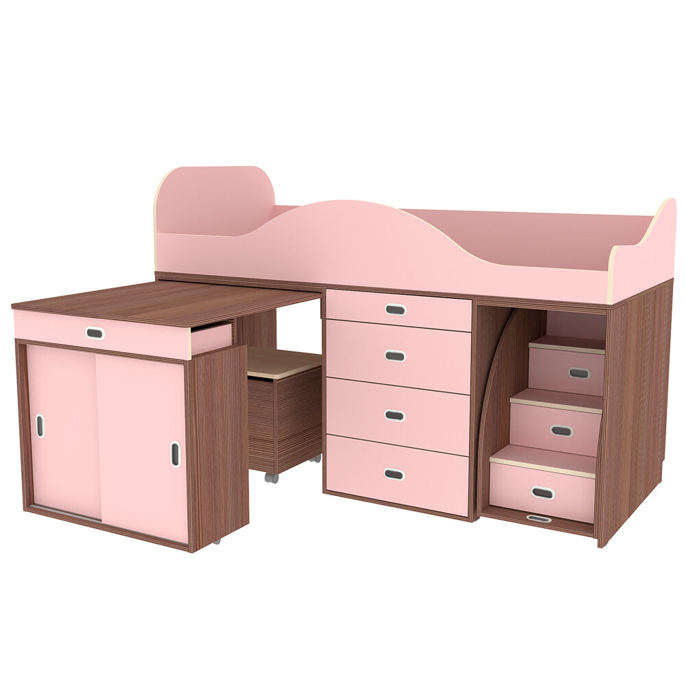 Кровать чердак Малыш Люкс Бодего Темный Розовый