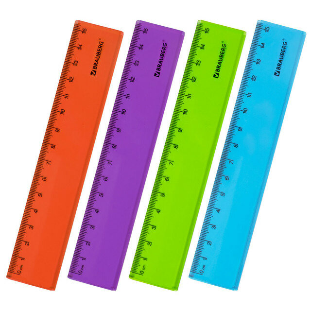BRAUBERG Fruity линейка 15 см пластиковая разноцветная, цвет в ассортименте, 1 шт