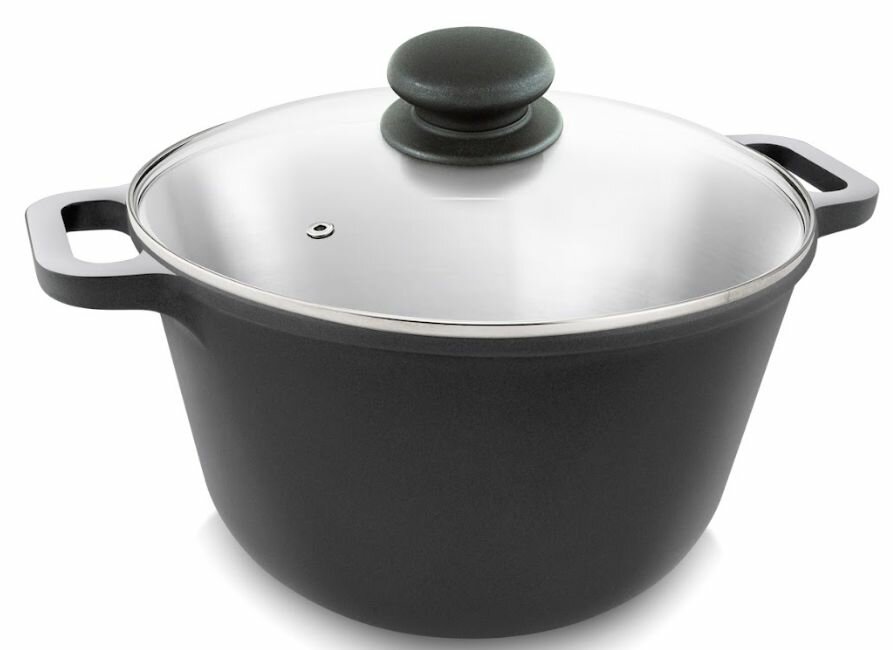 Казан Нева Н0830д, черный, глубокий с декор. покр, крышка стекло