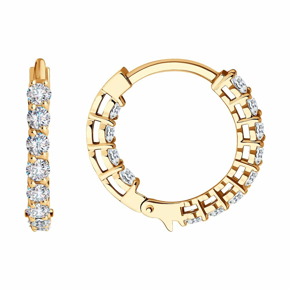 Серьги конго, красное золото, 585 проба, бриллиант выращенный