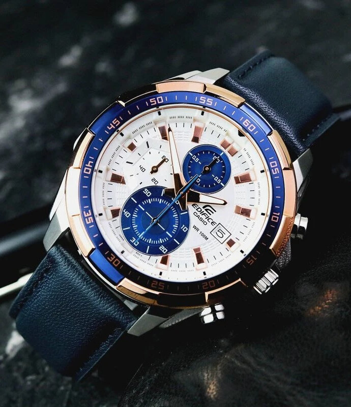 Наручные часы CASIO Edifice, золотистый/синий — фото 1