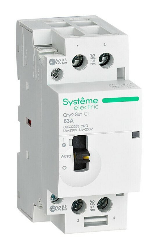 Контактор Systeme Electric City9 Set 2P 2НО 63A AC 230В-230В, ручное управление