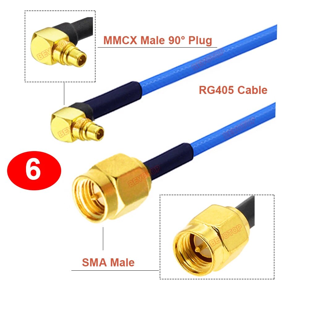 Кабель RG405 SMA/RP-SMA - MMCX BEVOTOP 30CM, SMA M to MMCX M90