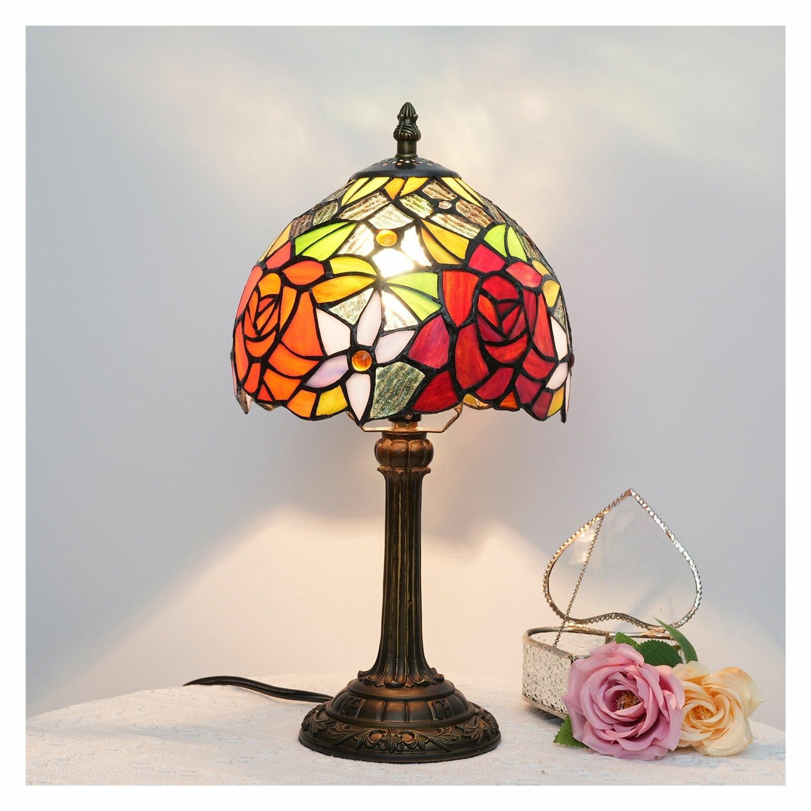 Ou Тиффани витражная настольная лампа для спальни, прикроватная декоративная настольная лампа, высота 50 см, диаметр 20 см