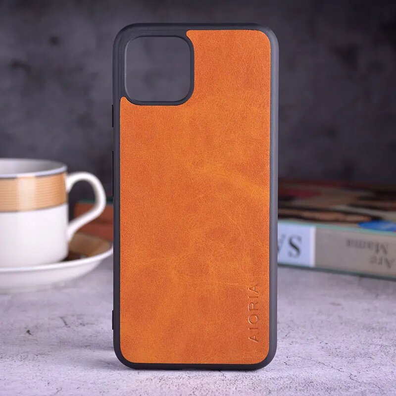 Желтый кожаный чехол для Google Pixel 4