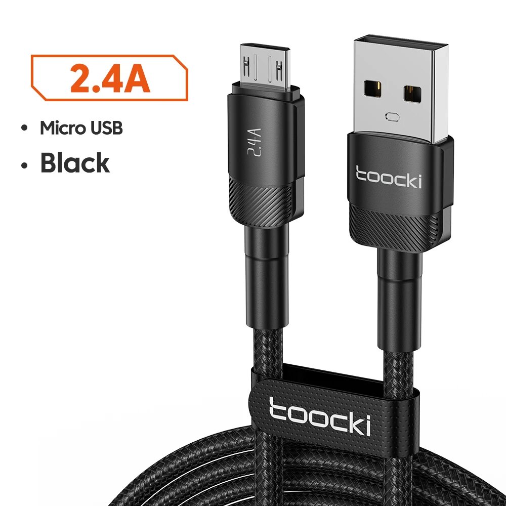 Toocki Micro USB-кабель для быстрой зарядки данных 2 м 3 м для Samsung S7 Xiaomi Redmi Note 5 Pro Android Кабель для мобильного телефона Micro USB 0.5m, Black