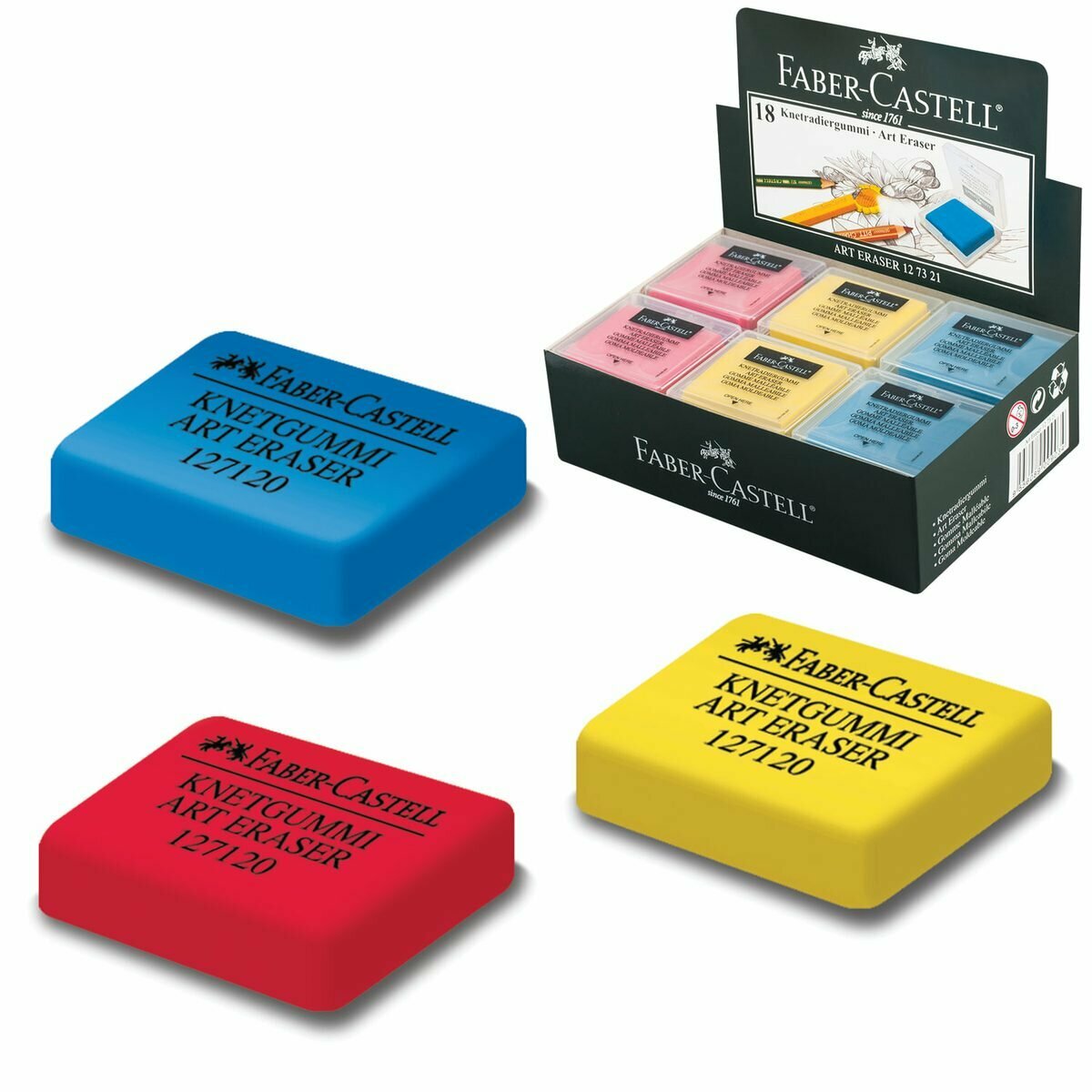 Ластик-клячка Faber-Castell (40x35x10мм) разные цвета, пластик. контейнер (127321), 1шт.