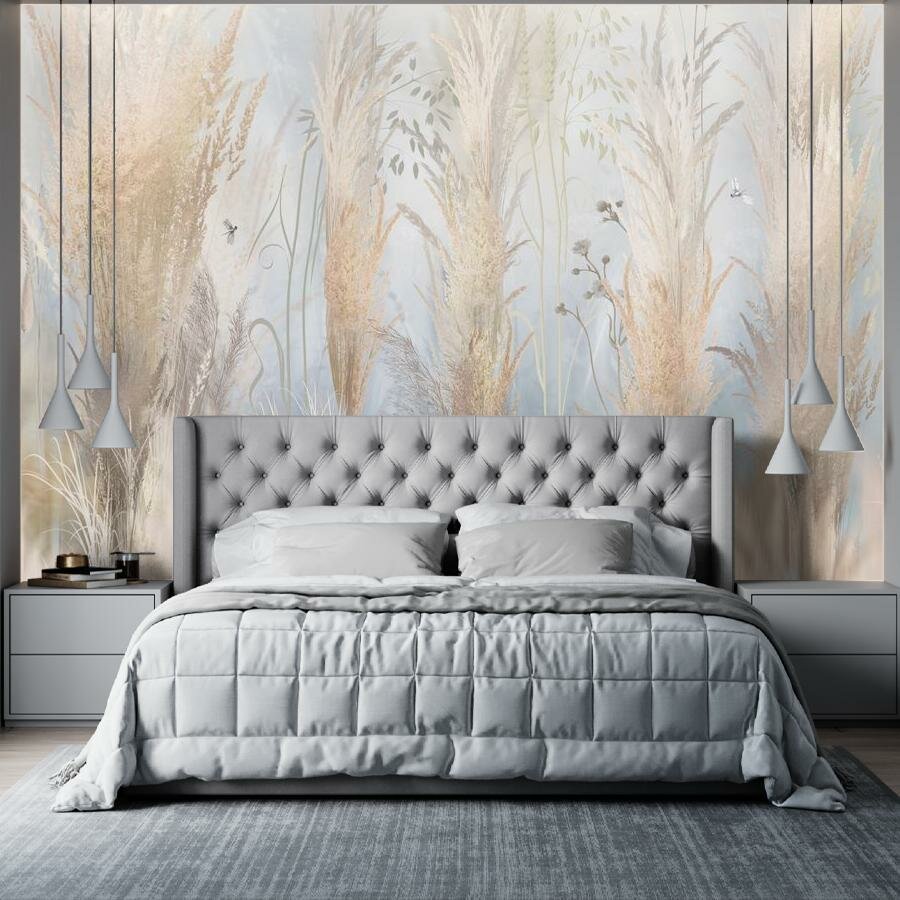 Фотообои Колосья пшеницы в поле 13-794-S-Песок 270 x 200 см (ВхШ) Метровые, флизелиновые, влагостойкие обои