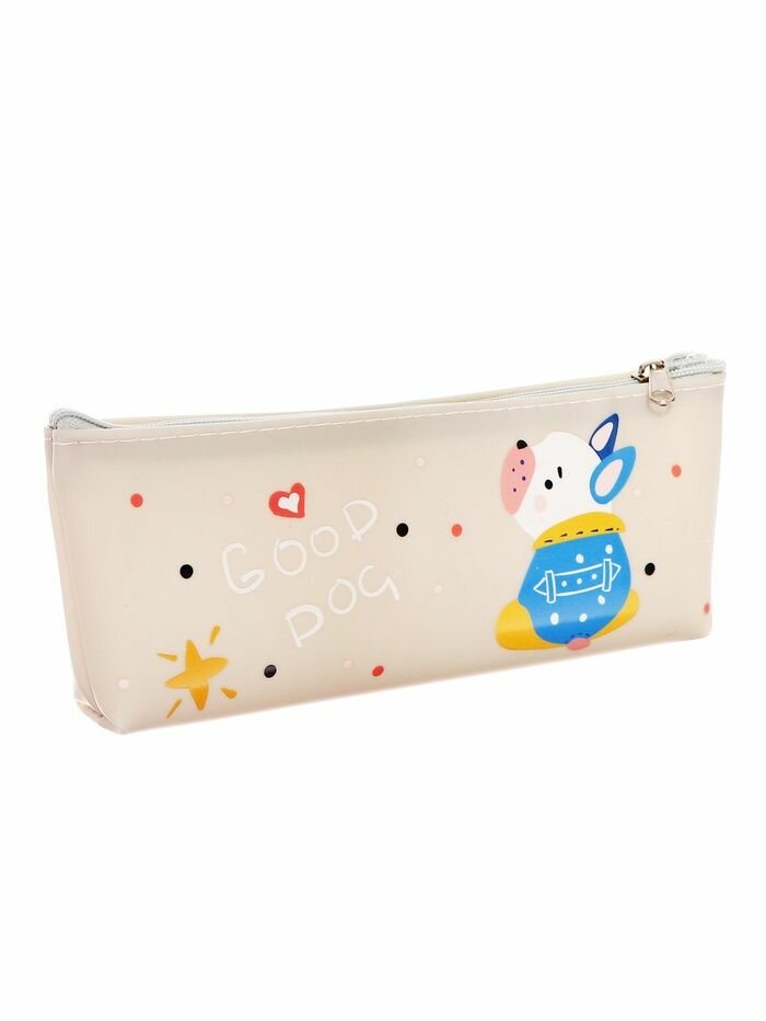 Пенал Calligrata "Собачка", школьный, на молнии, 1 отделение, плоский, с рисунком, ПВХ, серый