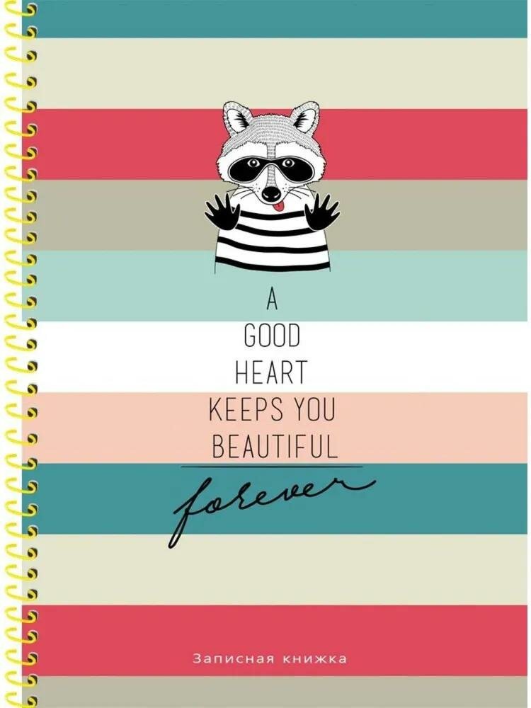 Записная книжка Проф-пресс А5 80 листов, на спирали, Енот и полосы, глянцевая ламинация (80-7123)