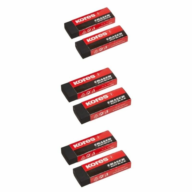 Kores Ластик, черный, 2шт в уп, 3 уп.