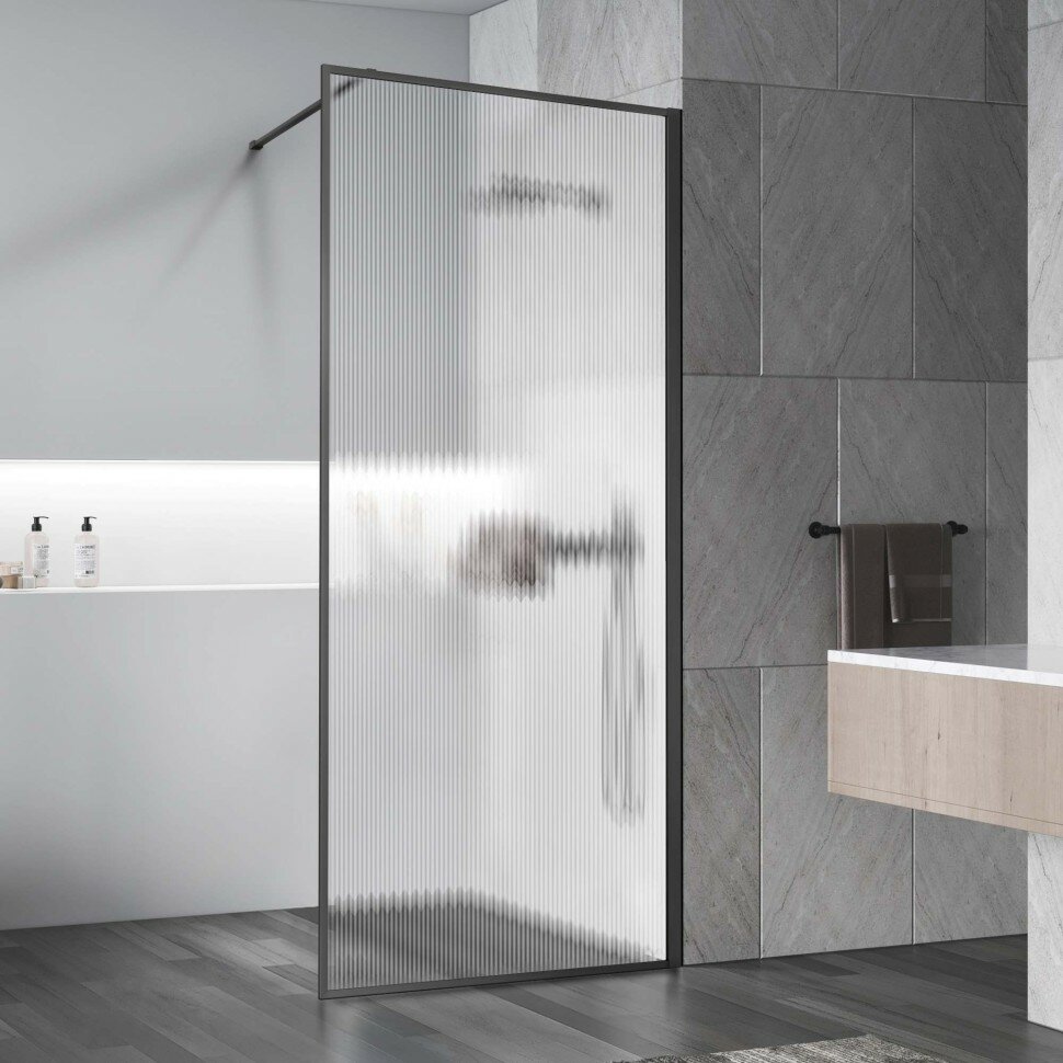 Душевая Перегородка Walk-in Vsw-1hp900flgm, 900*2000, Вороненая Сталь, Стекло Рифленое